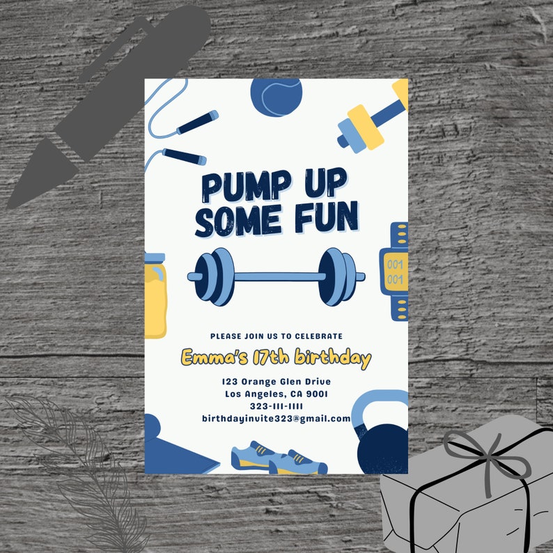 Crossfit Workout for Emma Theme Birthday Party Invitation Template ...