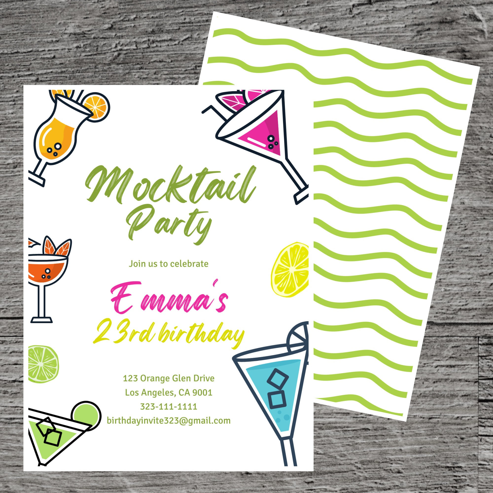 Mocktail Theme Birthday Party Invitation, Boozeless Coolers Freetails ...