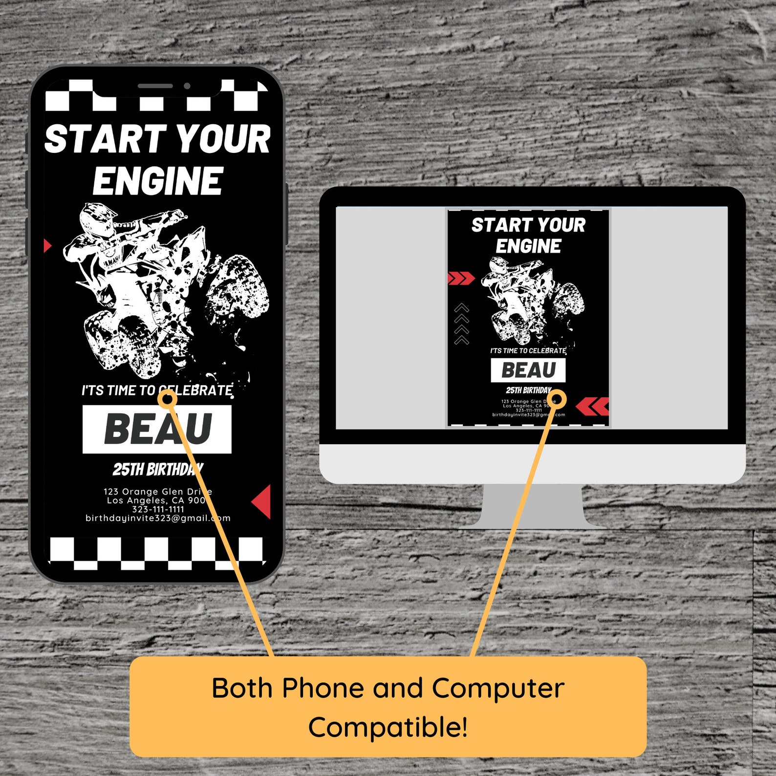 ATV Quad Theme Birthday Party Invitation, Racing Dune Buggy Dirt Bike ...