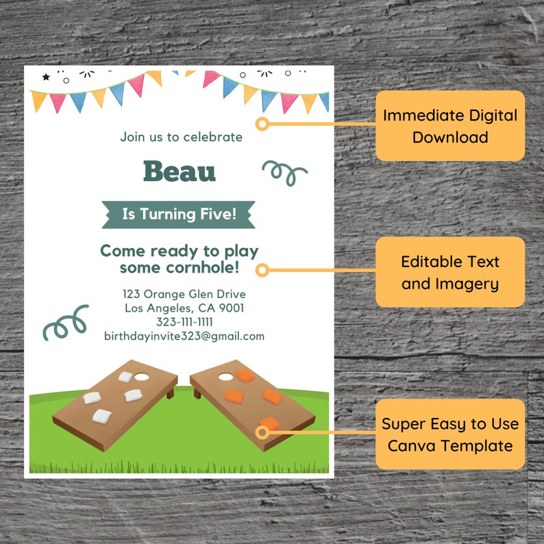 Cornhole (game) for Beau Theme Birthday Party Invitation Template ...
