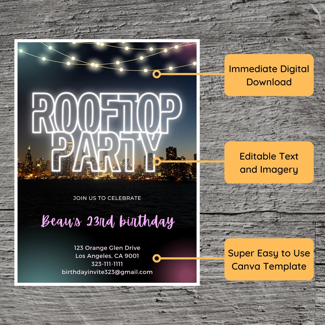 Rooftop Theme Birthday Party Invitation Template, Bar Lounge View ...