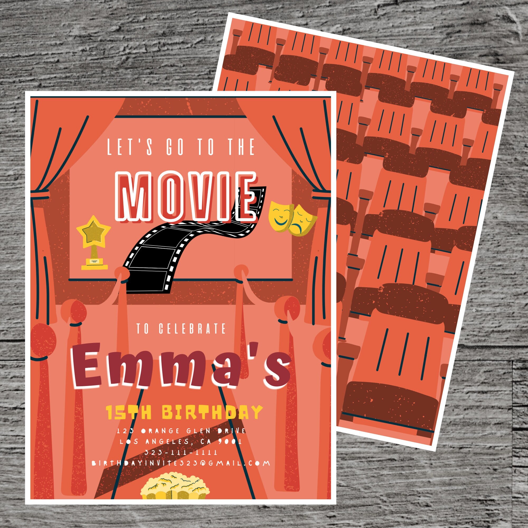 Movie Night Birthday Party Invitation, Premiere Cinema Theater Film ...