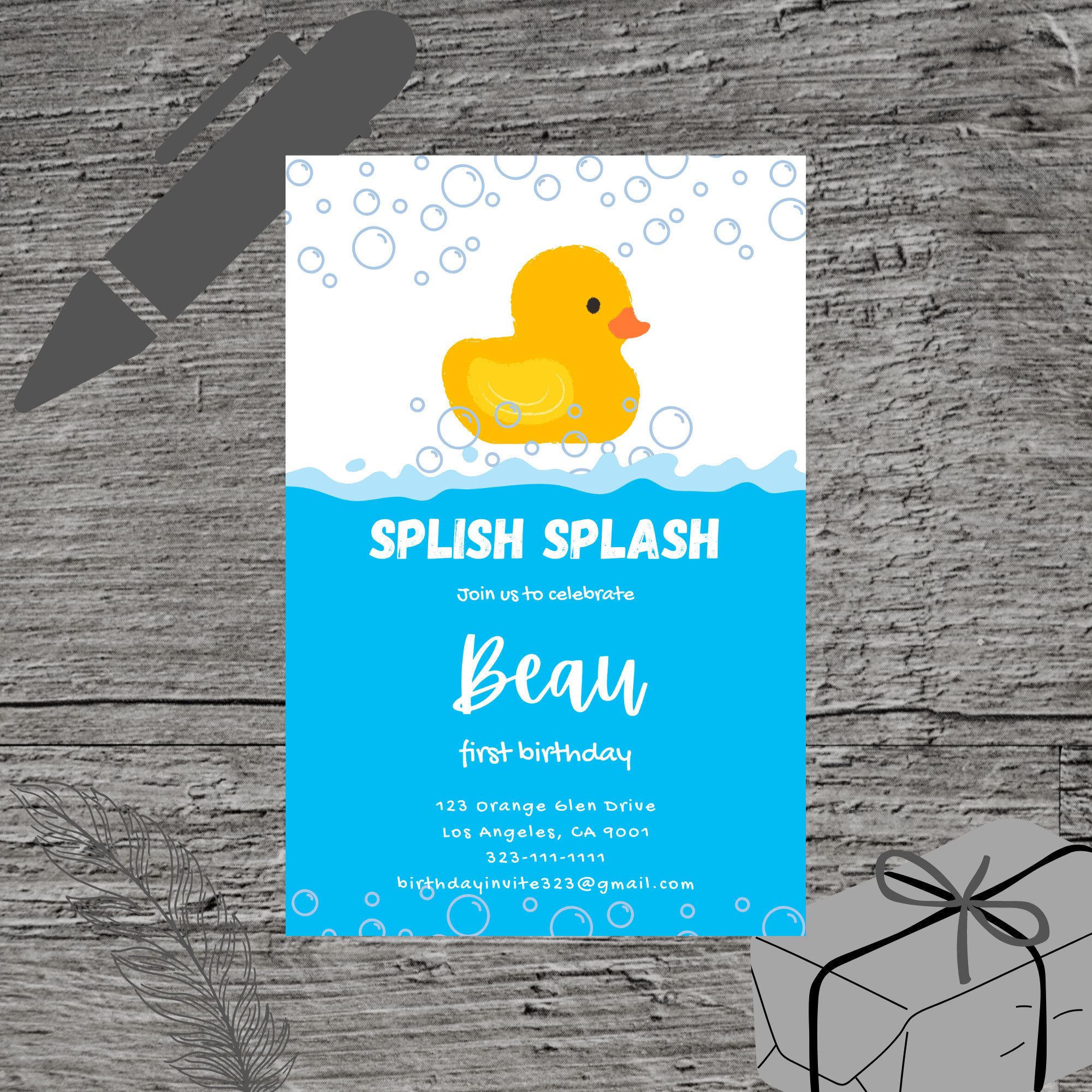 Rubber Duckie Theme Birthday Party Invitation Template, Rubber Duck ...