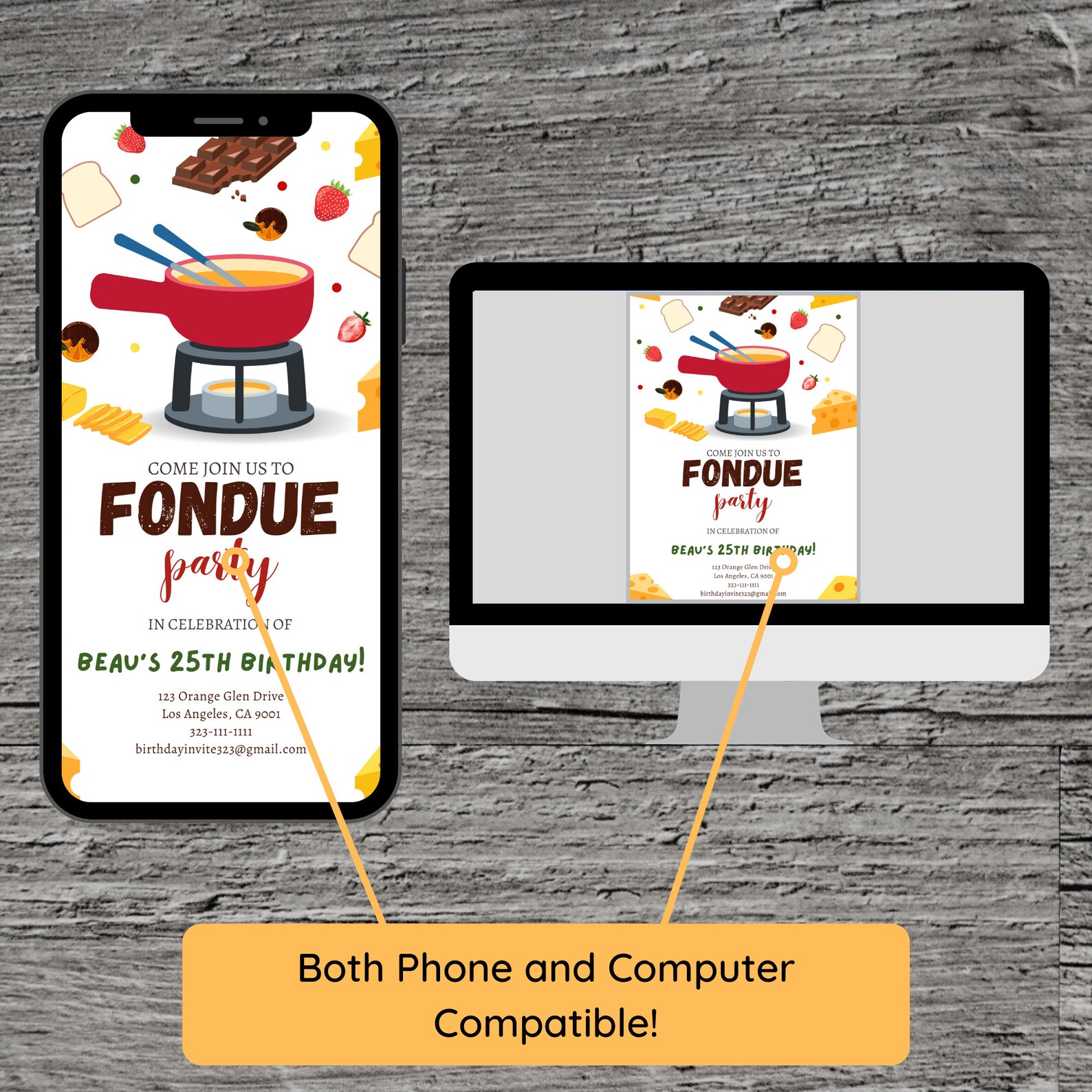 Fondue Theme Birthday Party Invitation, Cheese Chocolate Dip Dessert ...
