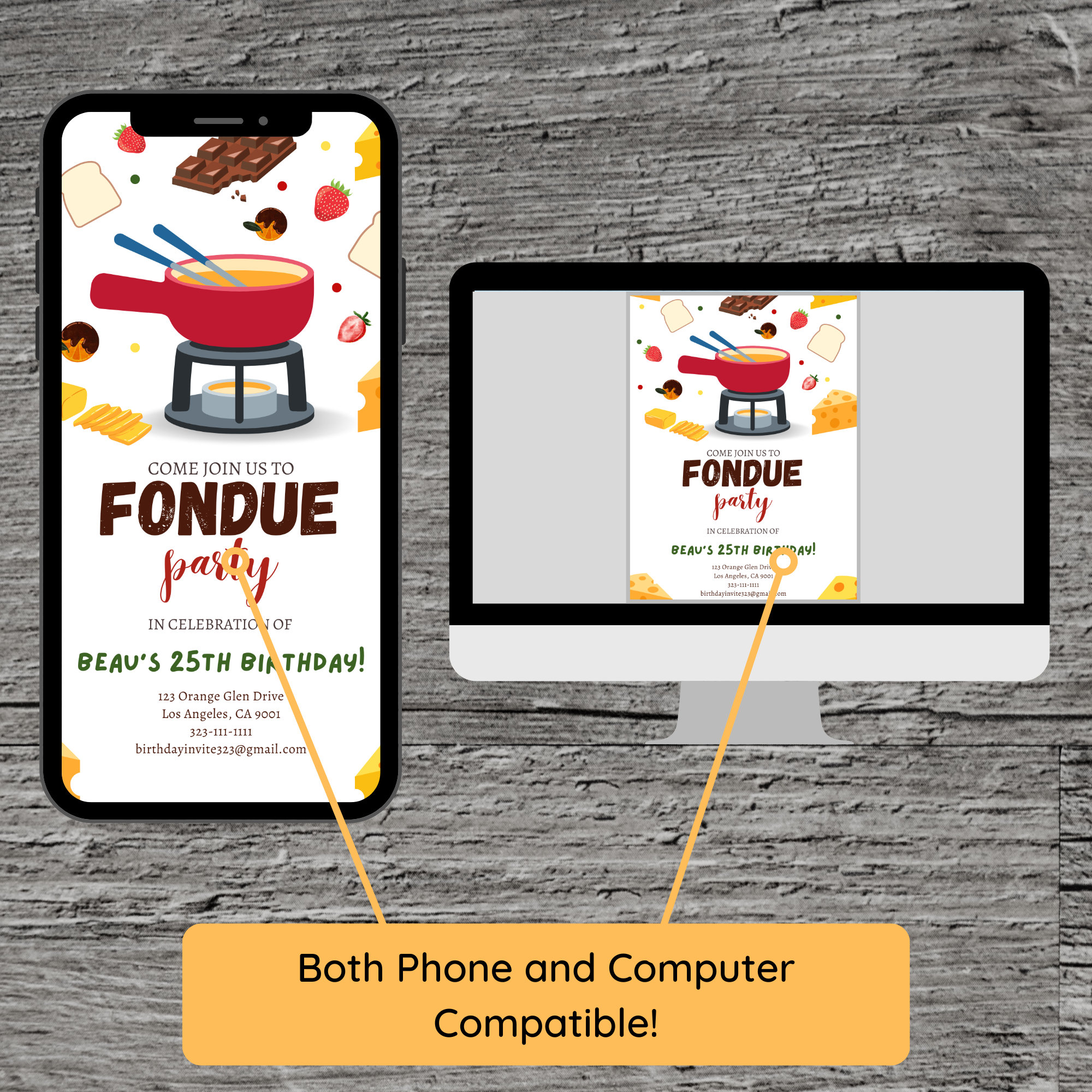 Fondue Theme Birthday Party Invitation, Cheese Chocolate Dip Dessert ...