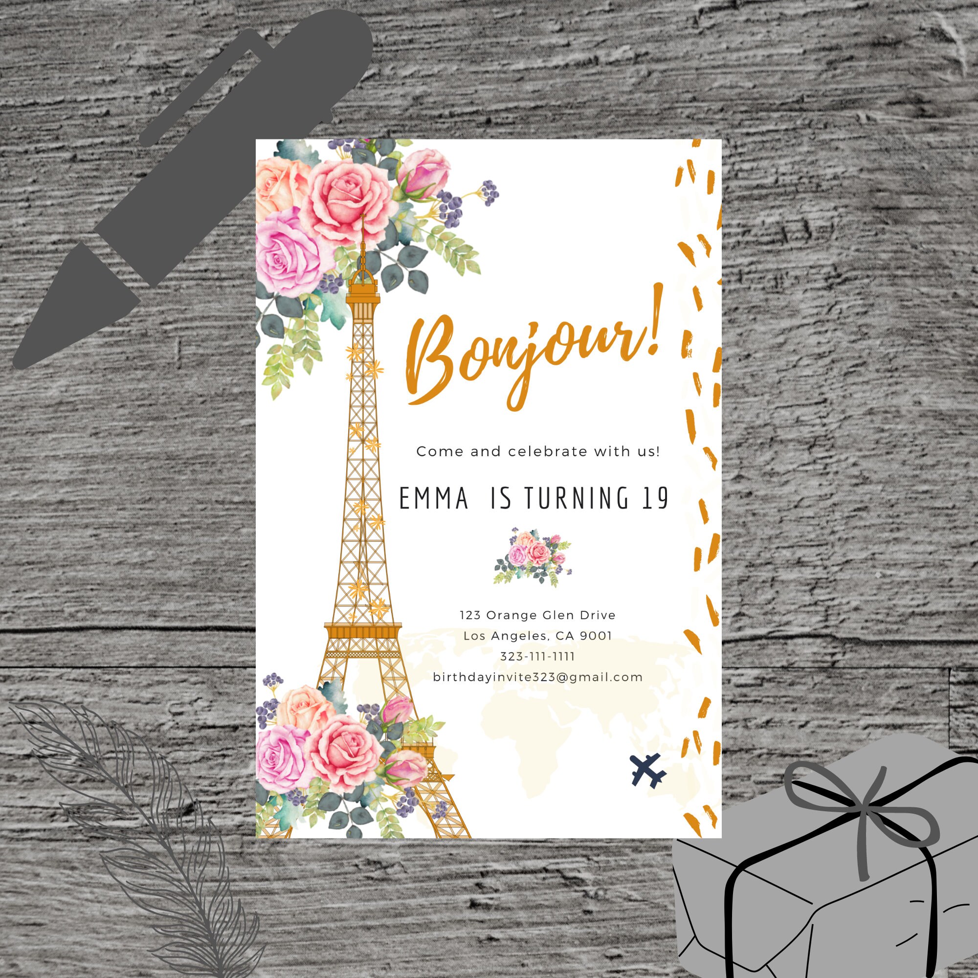 Paris Theme Birthday Party Invitation, Bonjour European French Elegant ...