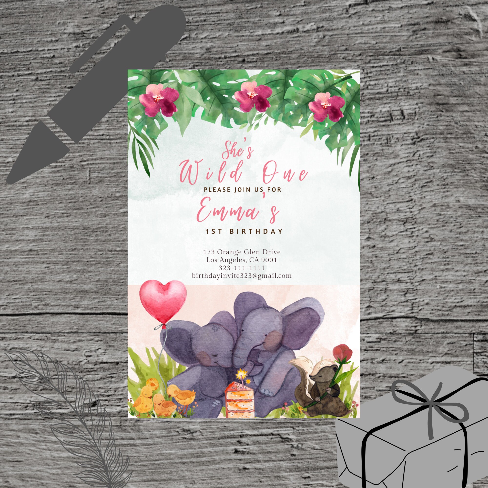 Cute Elephant Birthday Invitation, Watercolor Look - Elegant Toddler ...