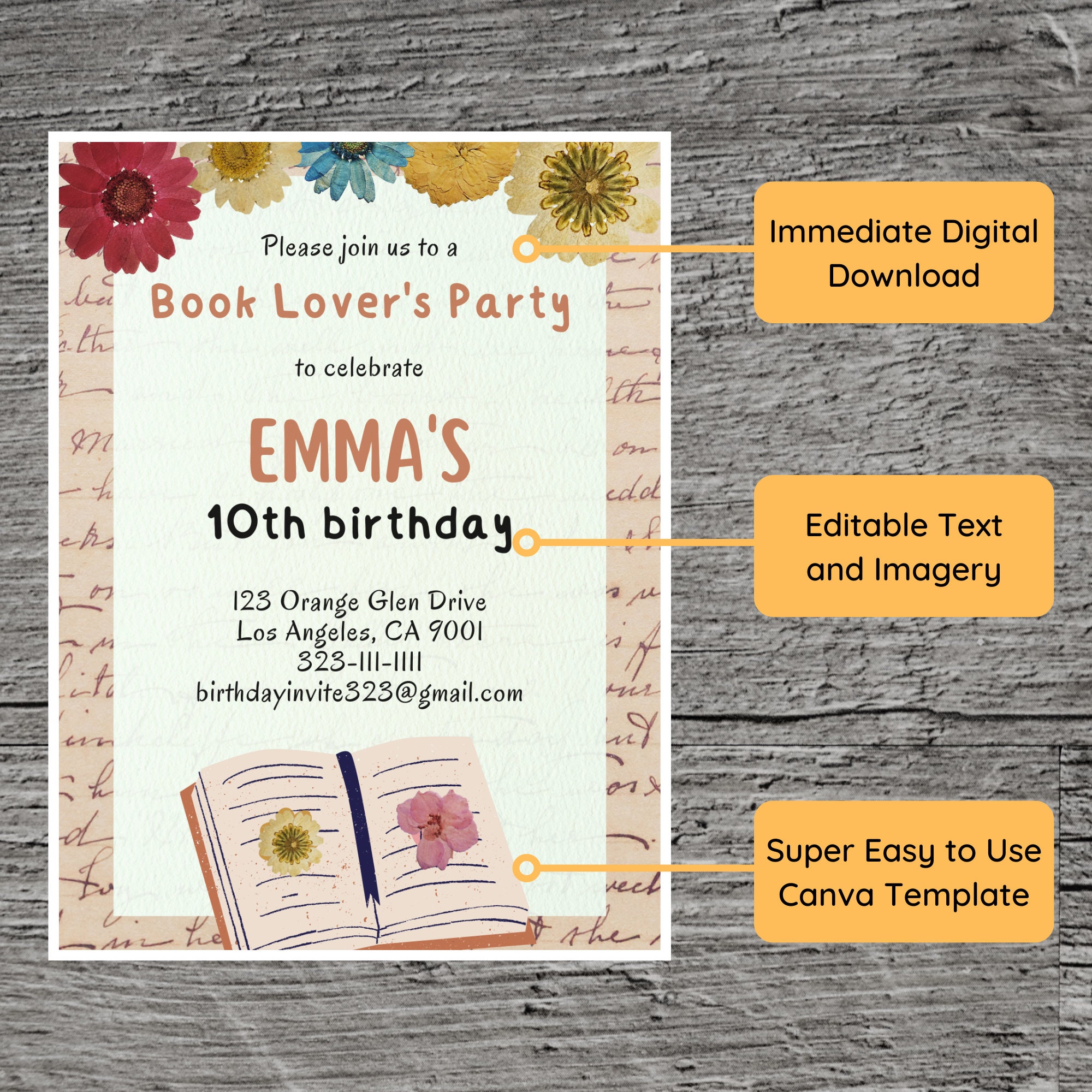 Book Lover Birthday Party Invitation, Story Novels Reading Tale ...
