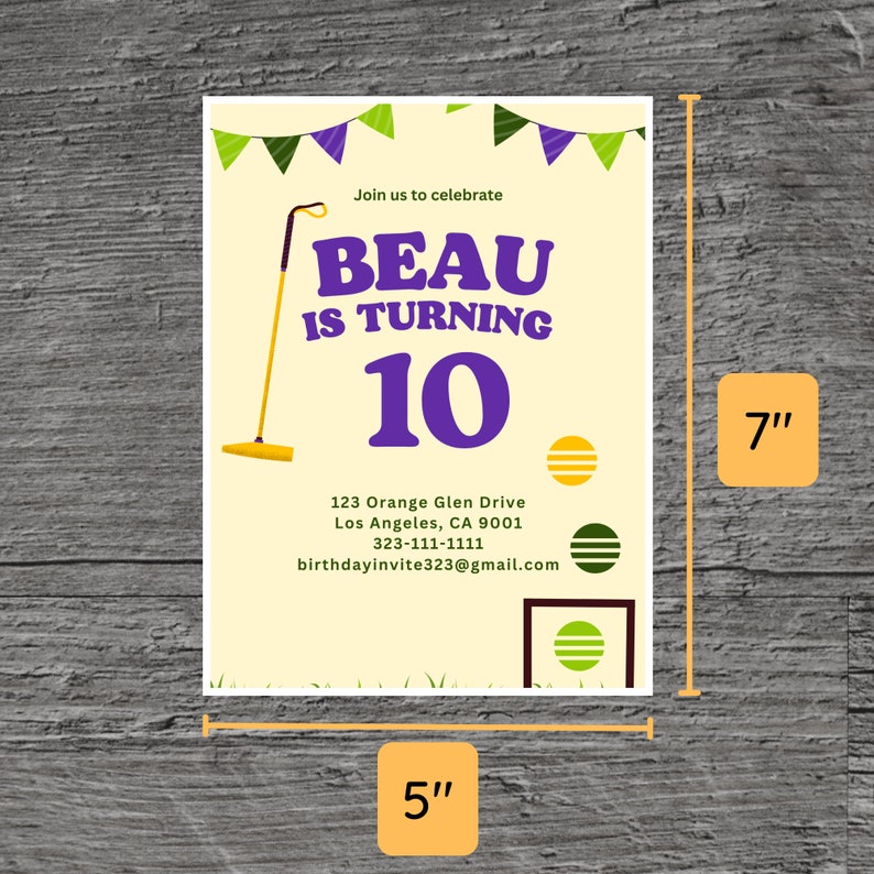 Croquet for Beau Theme Birthday Party Invitation Template, Striker ...