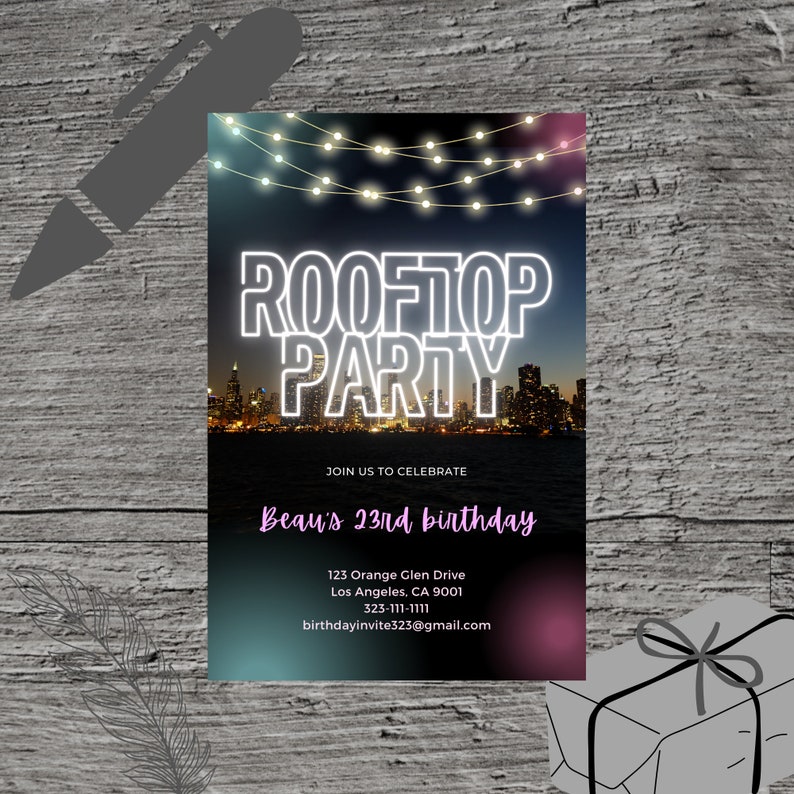 Rooftop Theme Birthday Party Invitation Template, Bar Lounge View ...