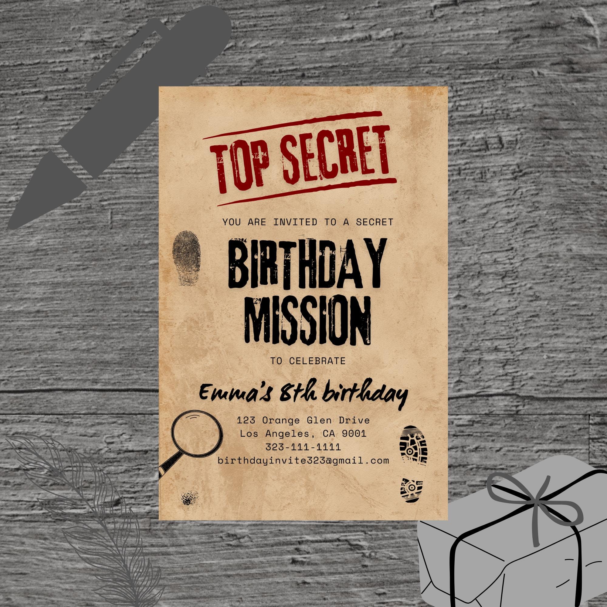 Spy Mission for Emma Theme Birthday Party Invitation Template, Secret ...