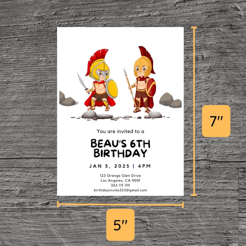 Gladiator for Beau Theme Birthday Party Invitation Template, Swordsman ...