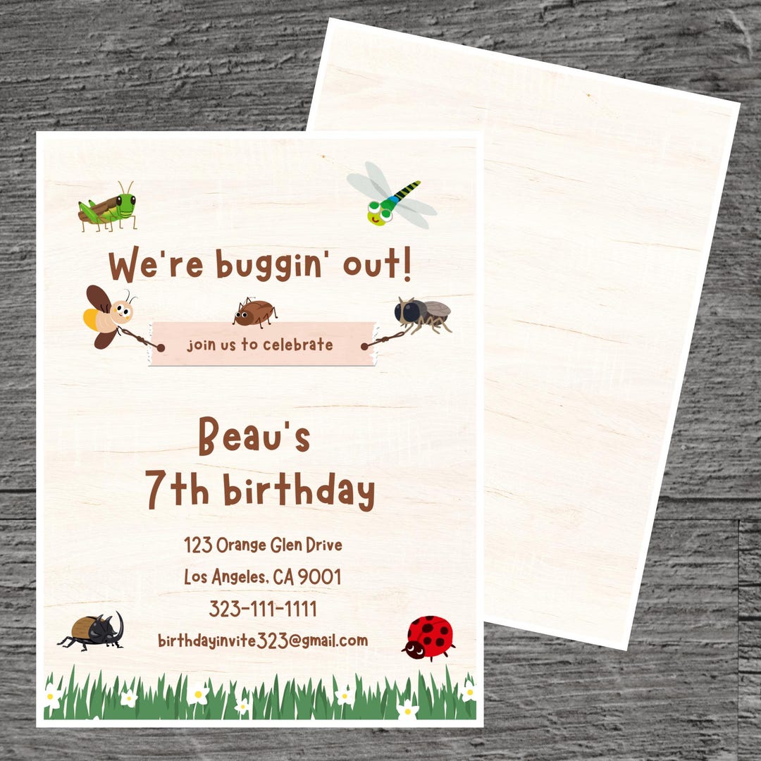 Insect Bugs for Beau Theme Birthday Party Invitation Template ...