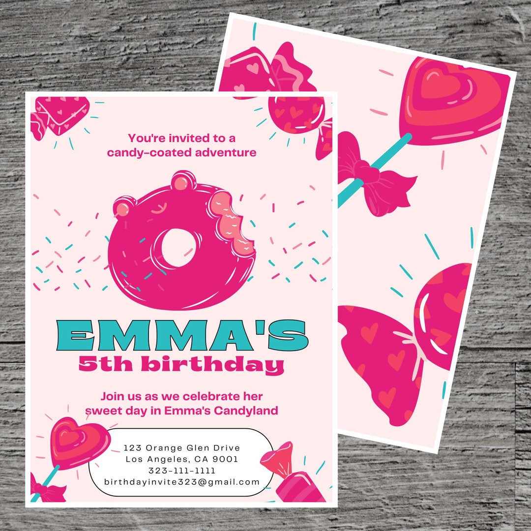 Candy Land Theme Birthday Party Invitation, Lollipop Sugar Sweet Honey ...