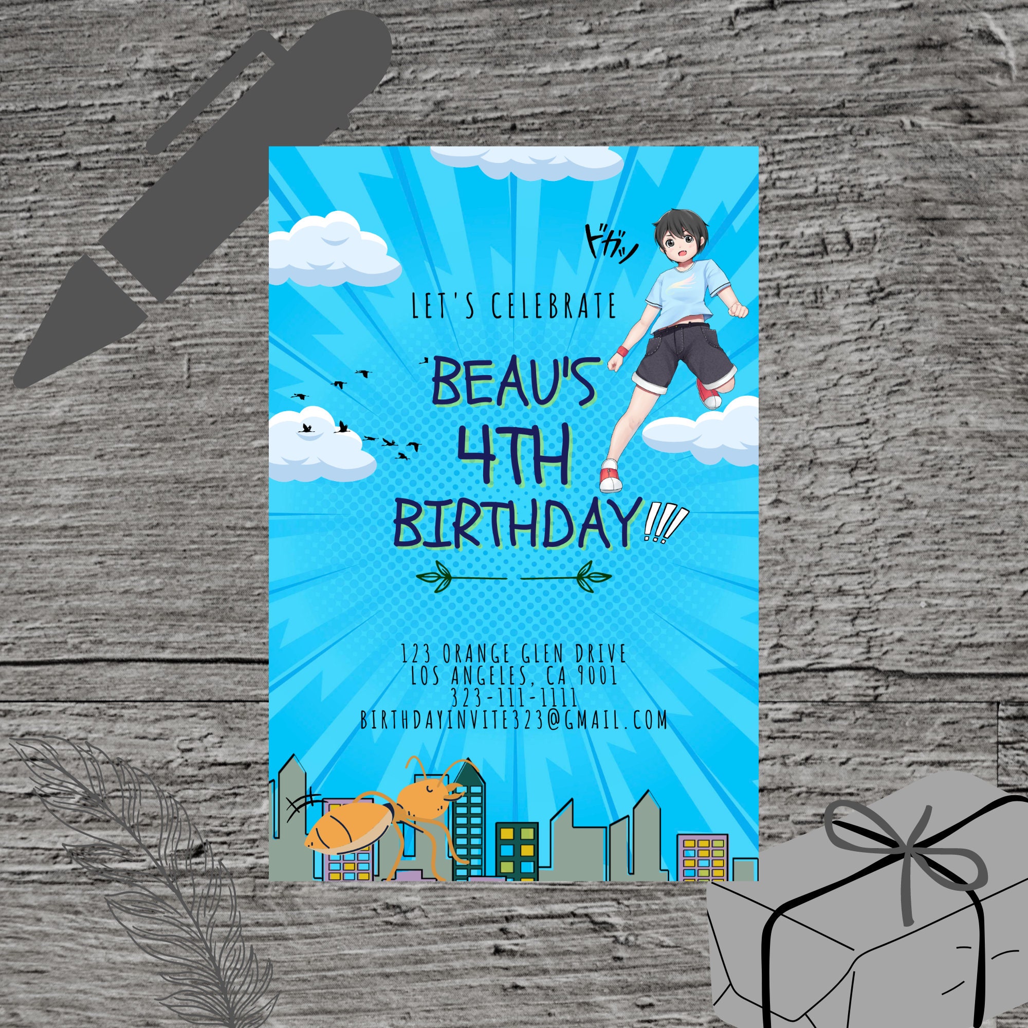 Anime Theme Birthday Party Invitation, Manga Cosplay Fanart Animation ...
