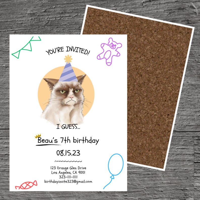 Grumpy Cat for Beau Theme Birthday Party Invitation Template, Annoyed ...