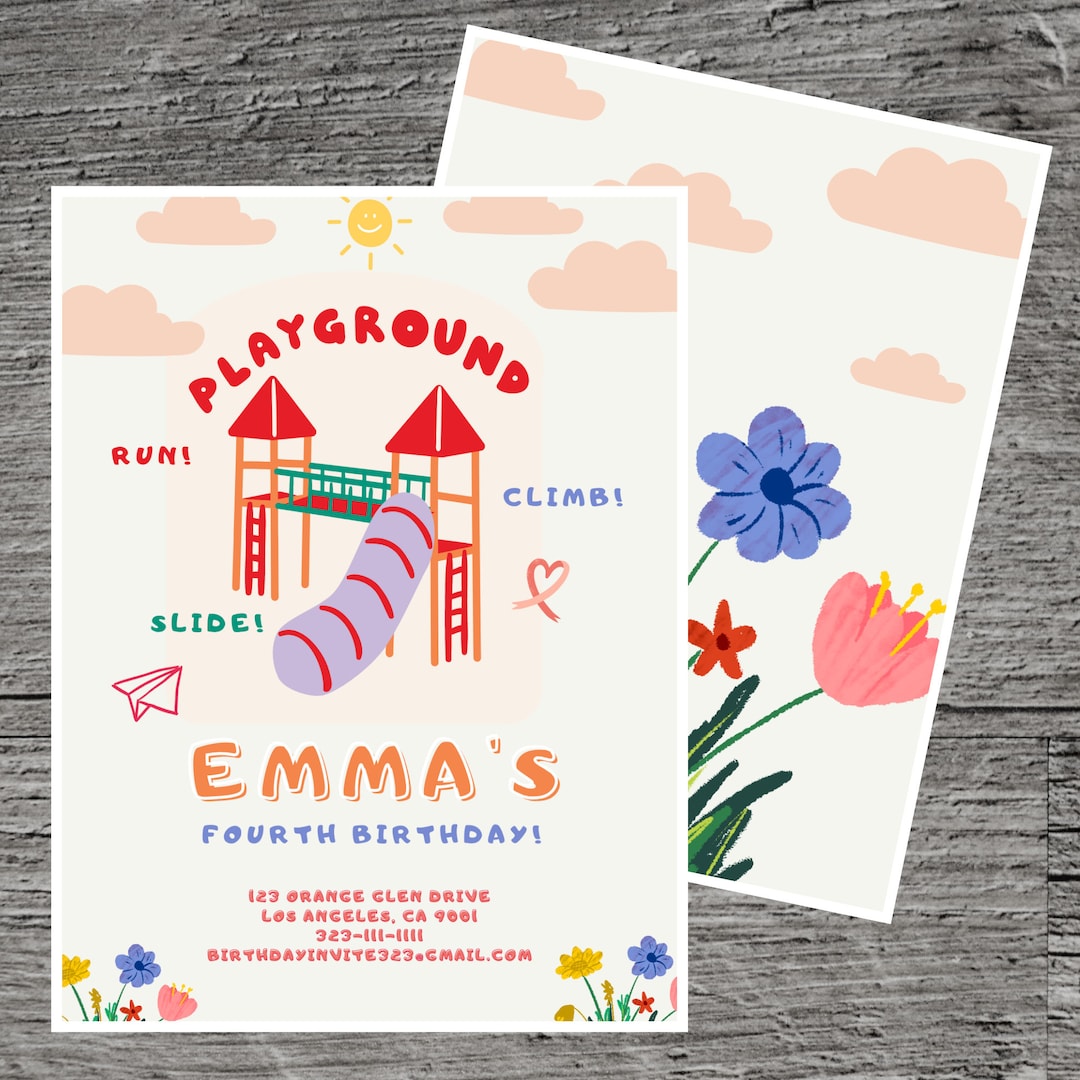Playground Birthday for Emma Theme Birthday Party Invitation Template ...