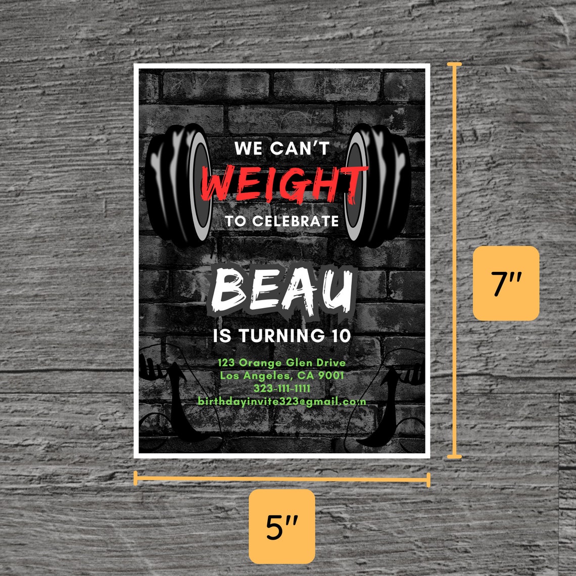 Weightlifting for Beau Theme Birthday Party Invitation Template ...