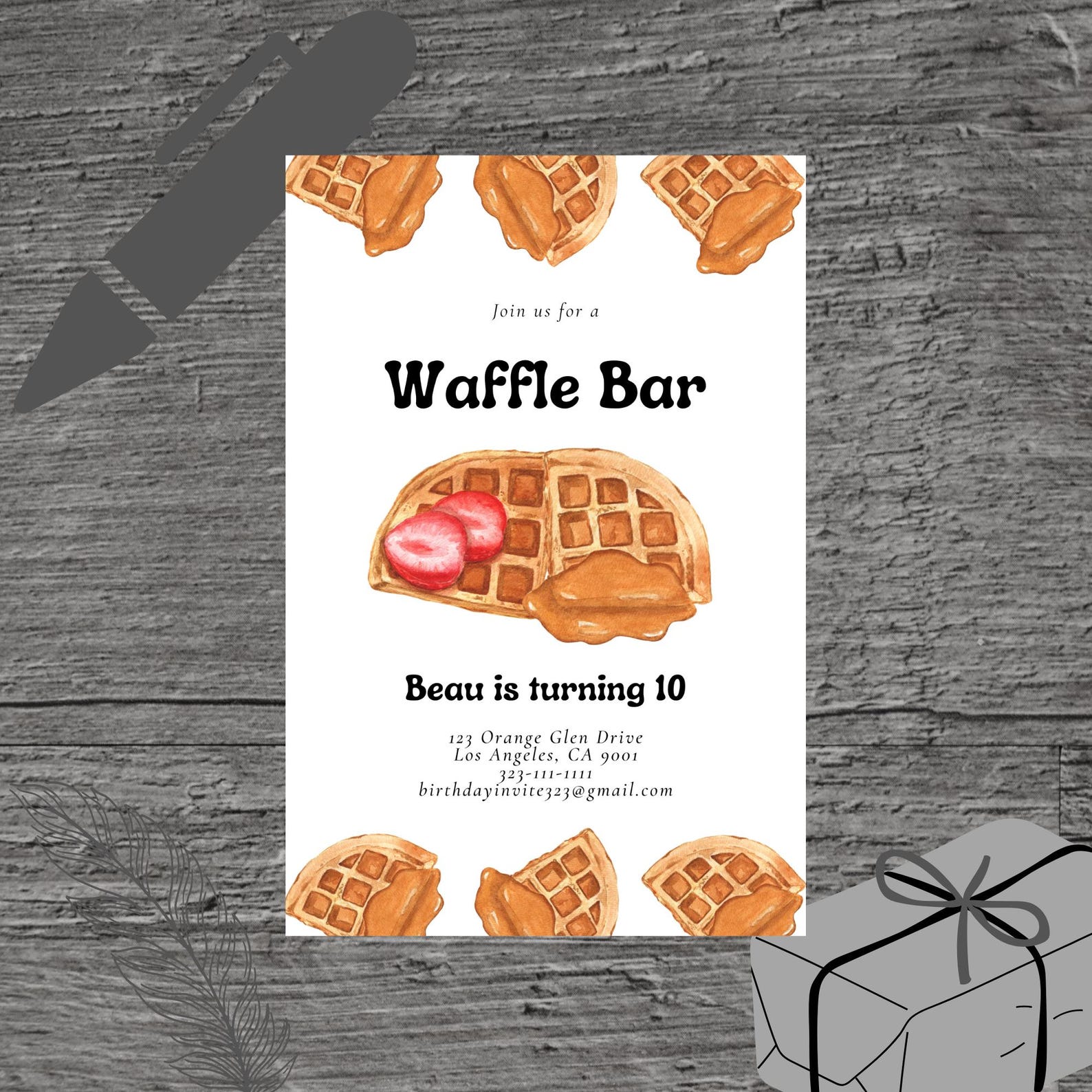 Waffle Bar for Beau Theme Birthday Party Invitation Template, Belgian ...