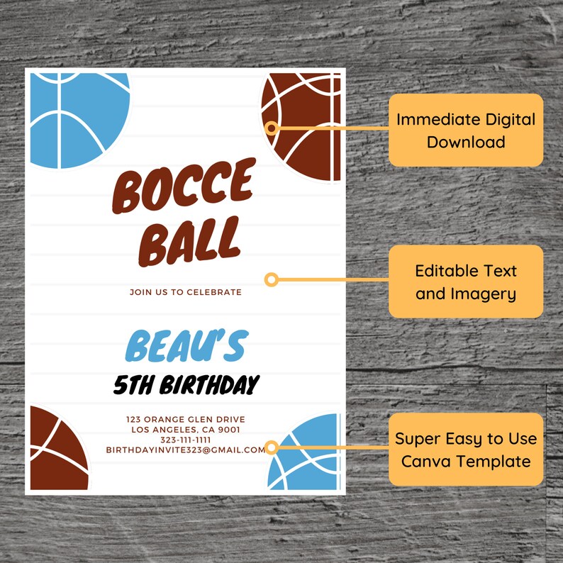 Bocce Ball for Beau Theme Birthday Party Invitation Template, Our Tea ...