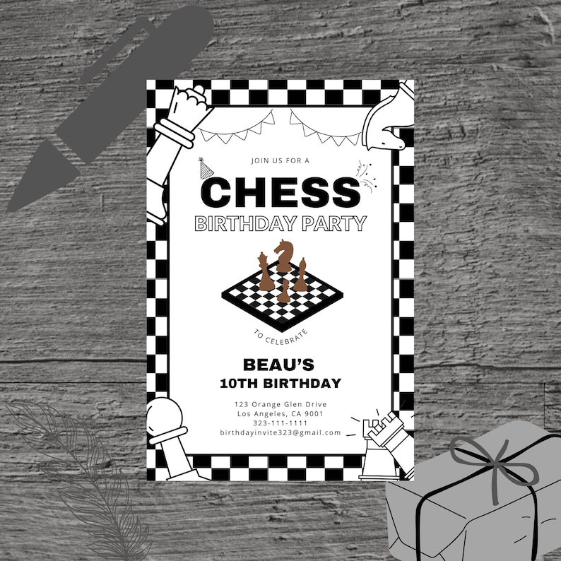 Chess for Beau Theme Birthday Party Invitation Template, Mind Games ...