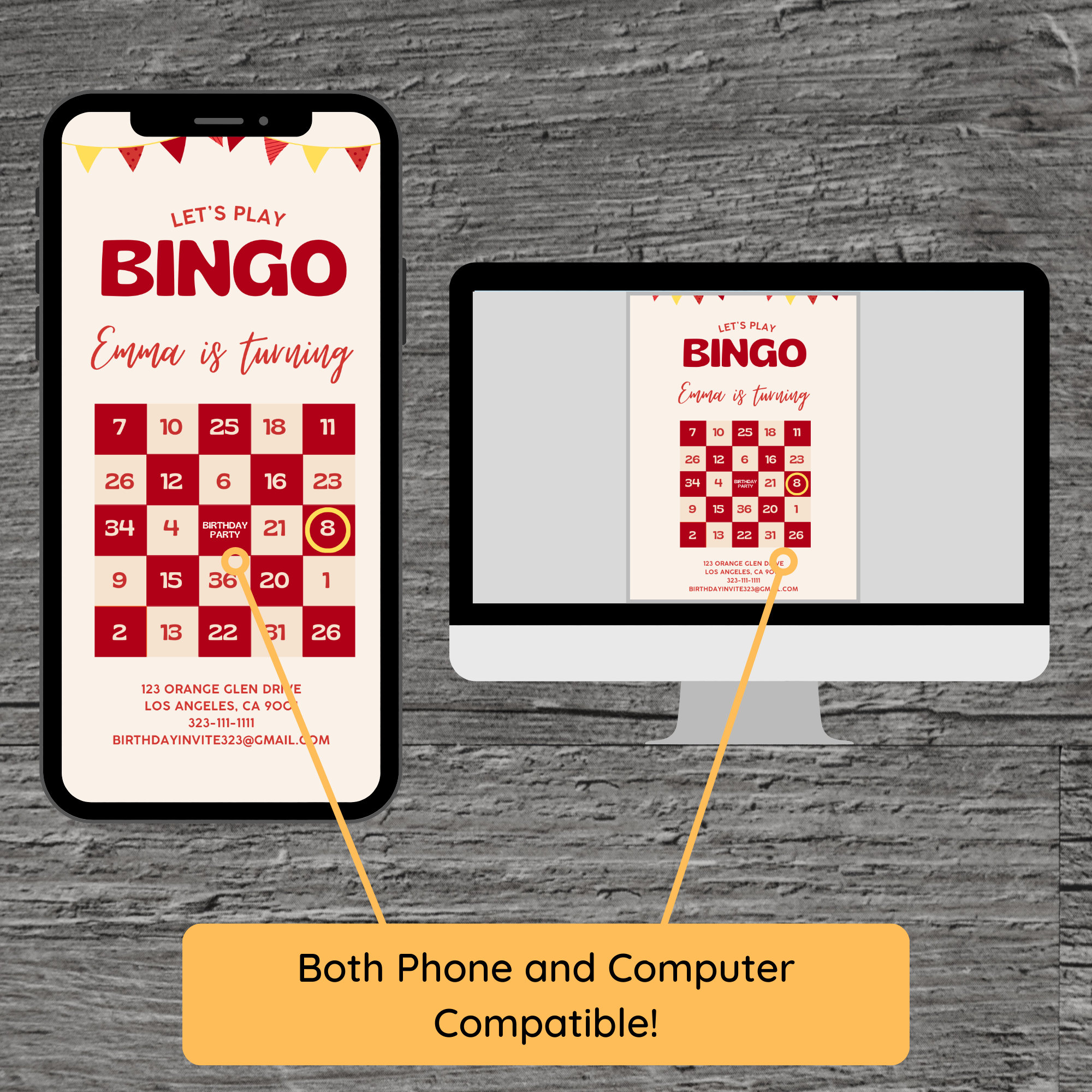 Bingo for Emma Theme Birthday Party Invitation Template, Bingo Jackpot ...