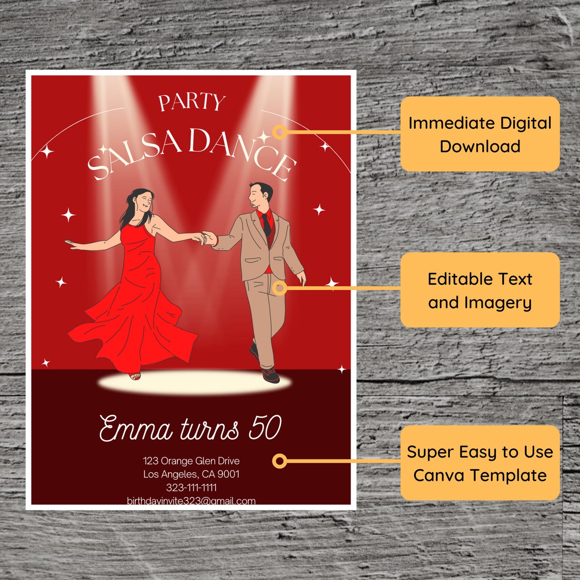 Salsa Dance Theme Birthday Party Invitation, Dancing Spanish Latina ...