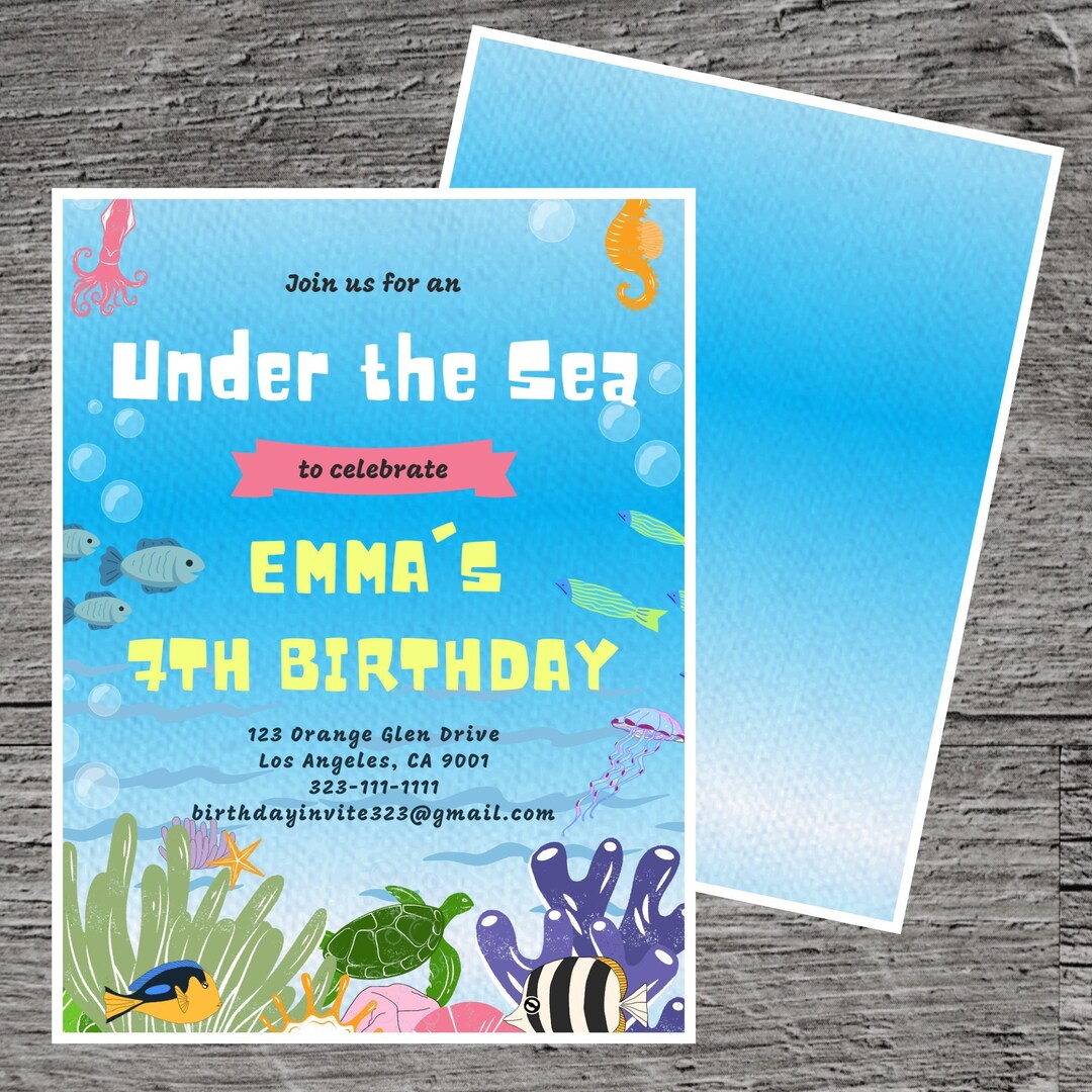Ocean Theme Birthday Party Invitation, Under the Sea Waves Explore ...
