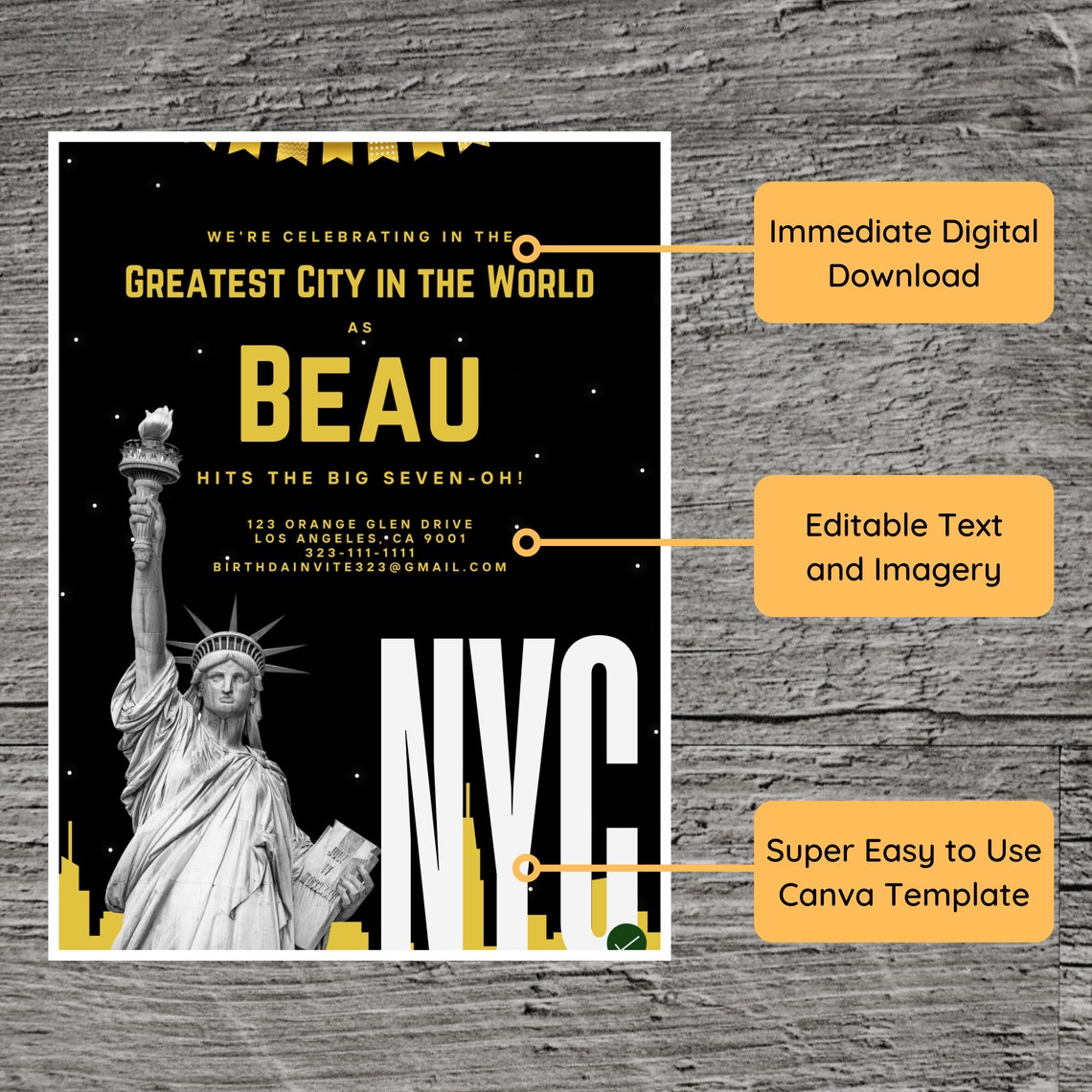 New York Theme Birthday Party Invitation Template, City Queens Brooklyn ...