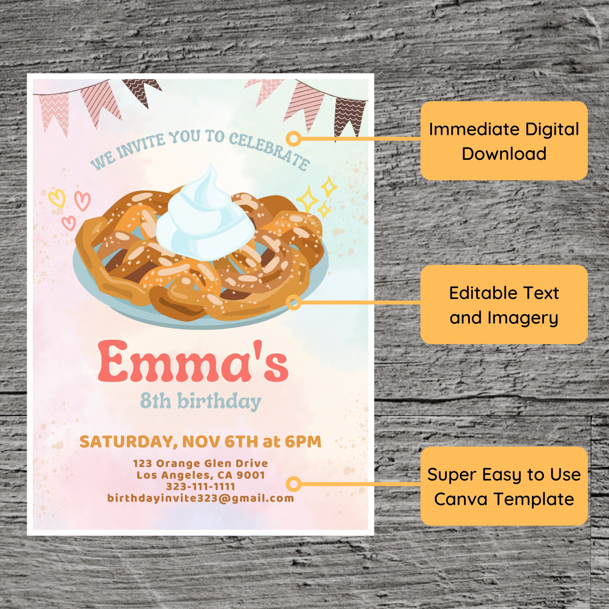 Funnel Cakes Theme Birthday Party Invitation Template, Funnel Flan ...