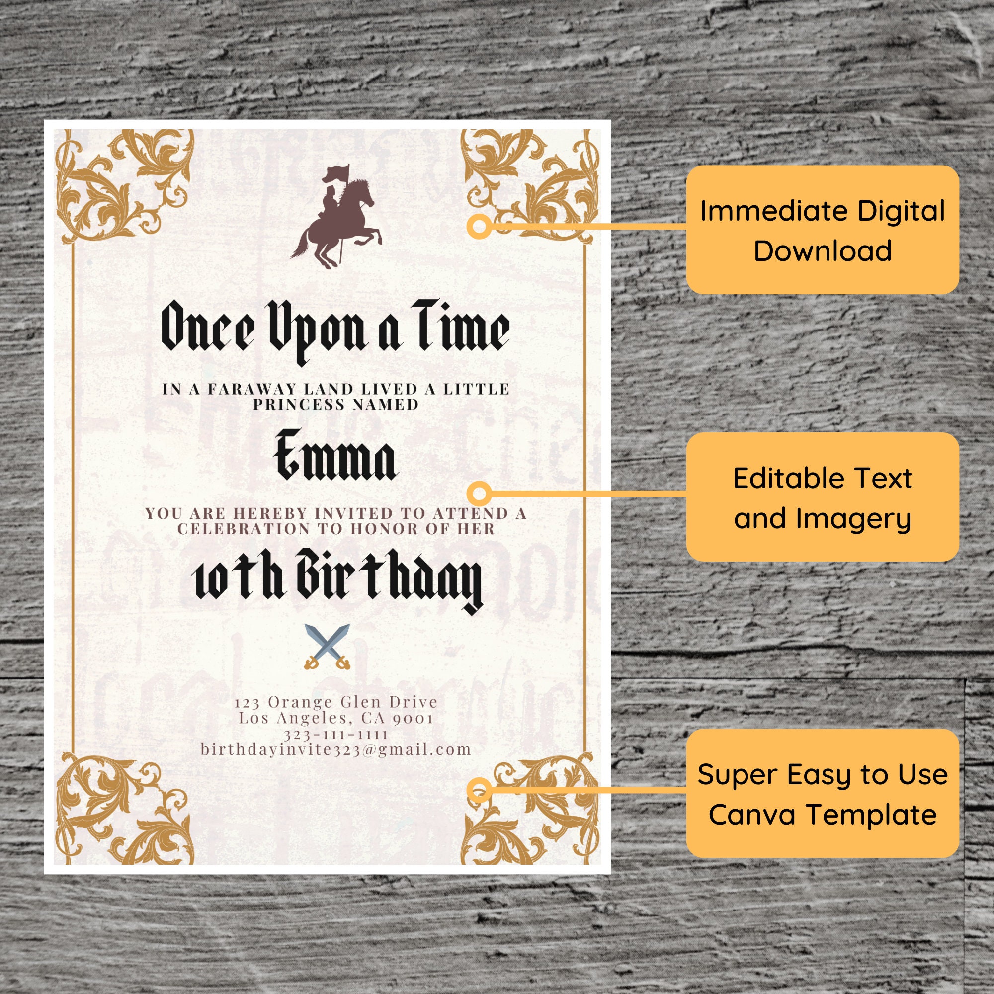 Medieval Theme Birthday Party Invitation Template, Once Upon a Time ...