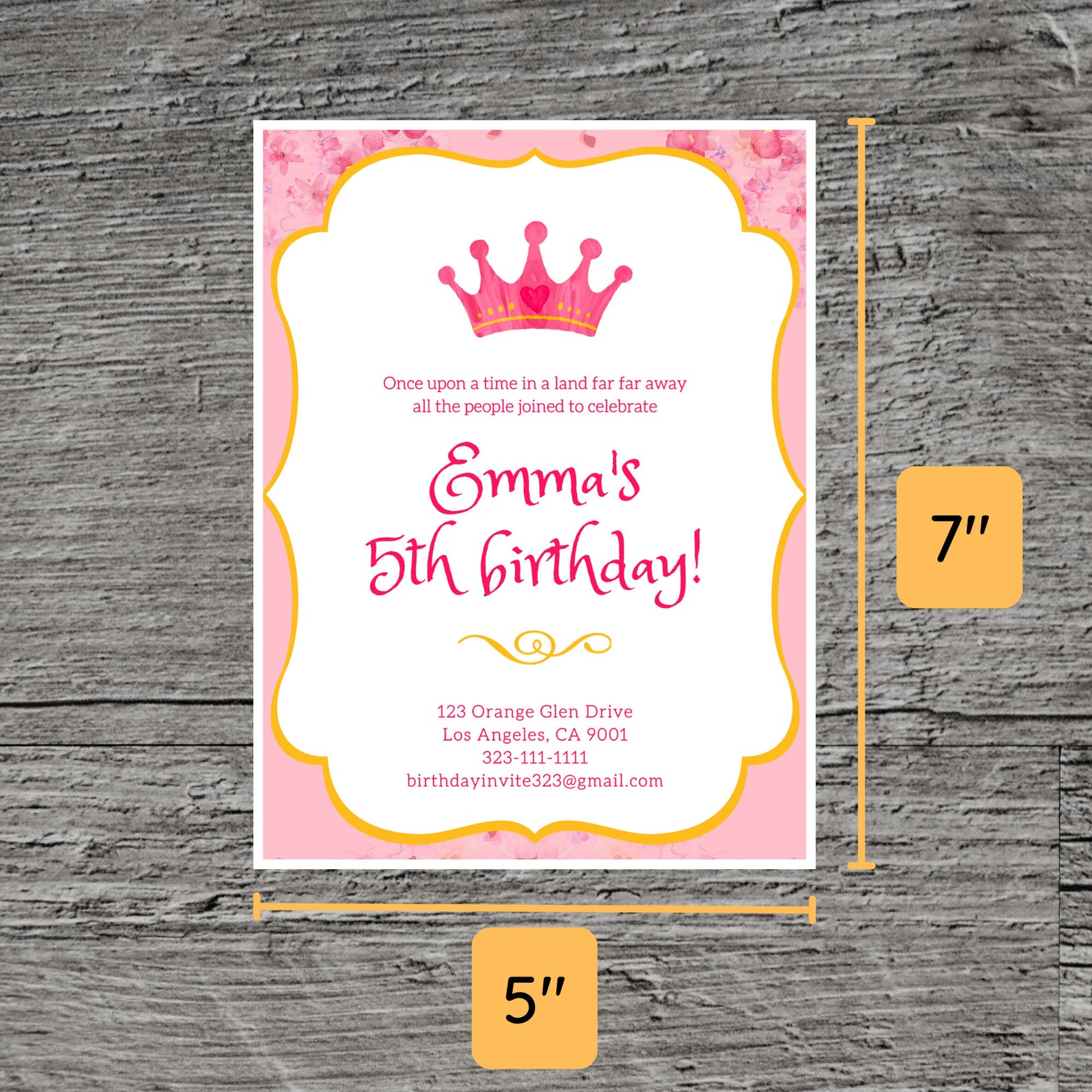 Princess for Emma Theme Birthday Party Invitation, Royal Daughter ...