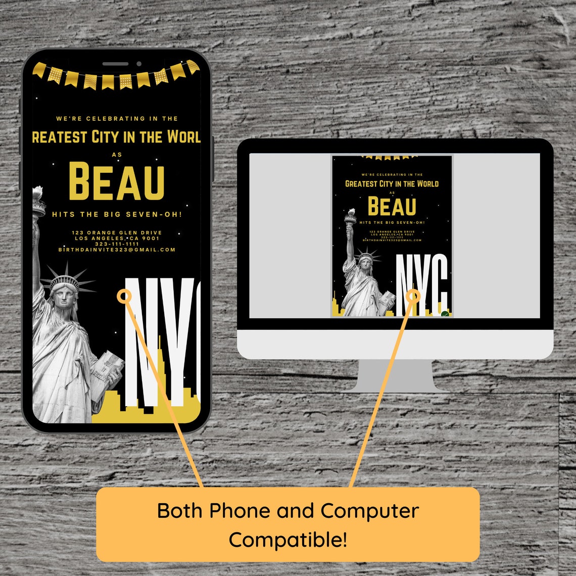 New York Theme Birthday Party Invitation Template, City Queens Brooklyn ...