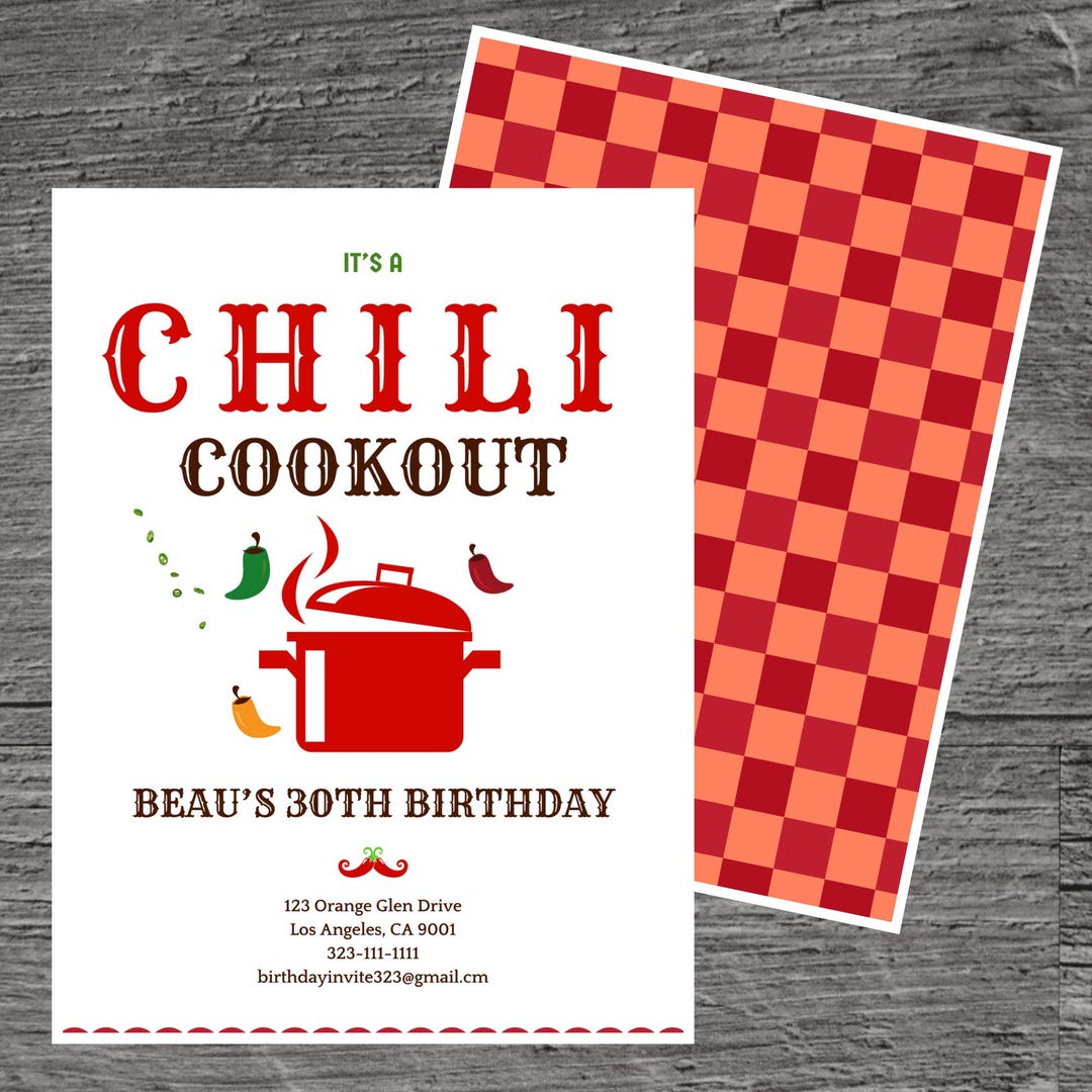 Chili Cookout for Beau Theme Birthday Party Invitation Template, Spicy ...