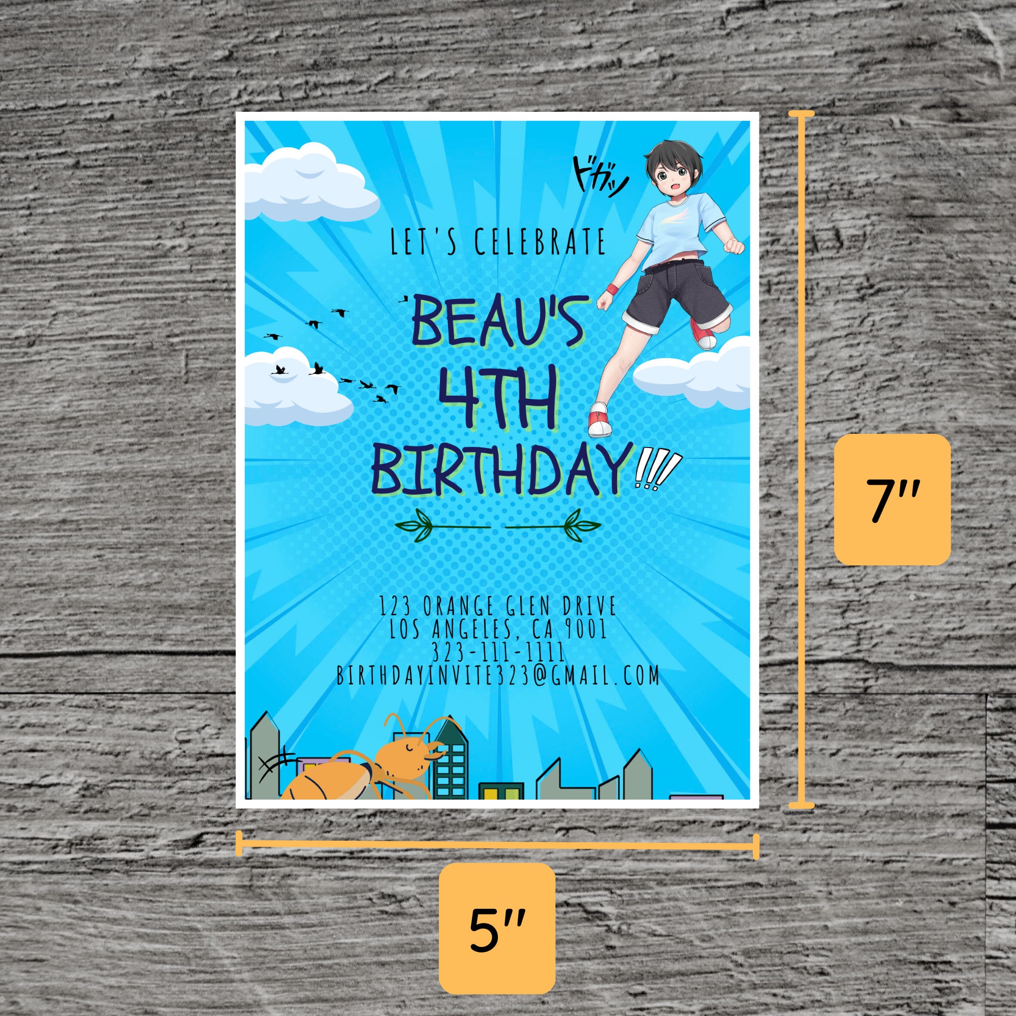 Anime Theme Birthday Party Invitation, Manga Cosplay Fanart Animation ...