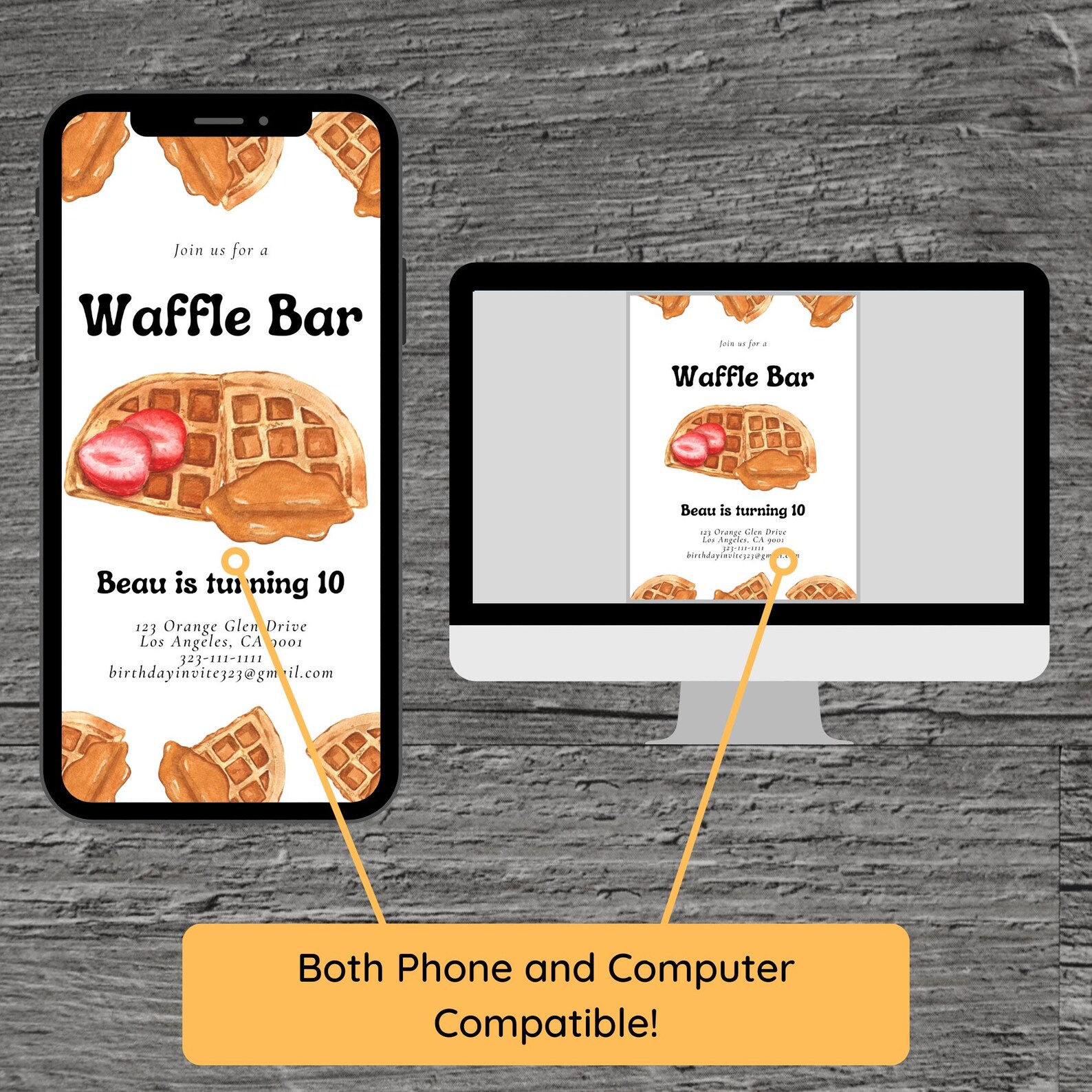 Waffle Bar for Beau Theme Birthday Party Invitation Template, Belgian ...