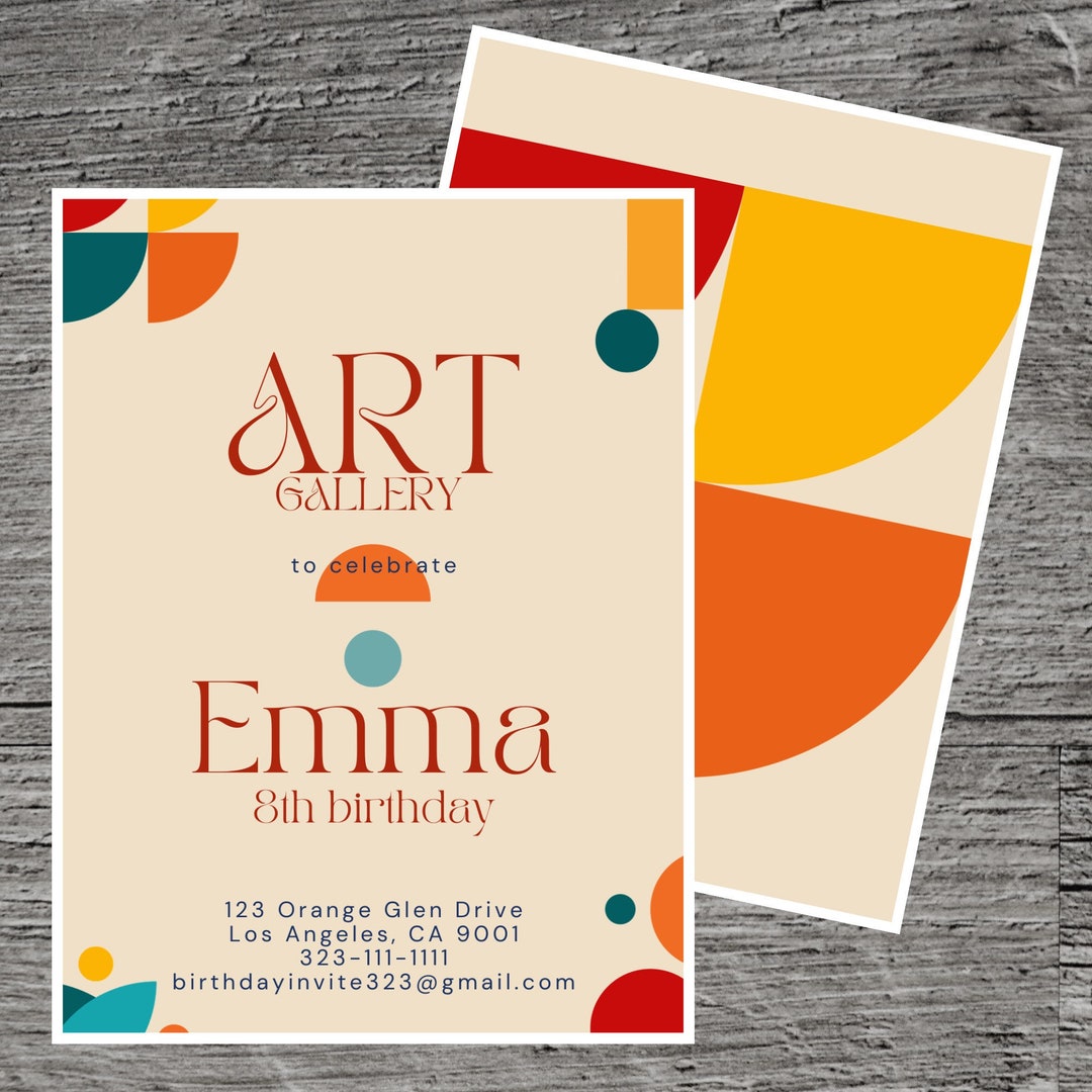 Art Gallery Theme Birthday Party Invitation Template, Exhibition ...