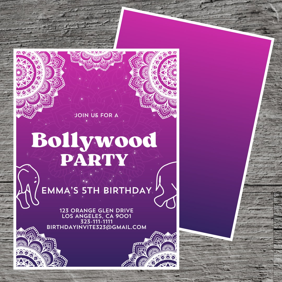 Bollywood for Emma Theme Birthday Party Invitation Template, Show ...