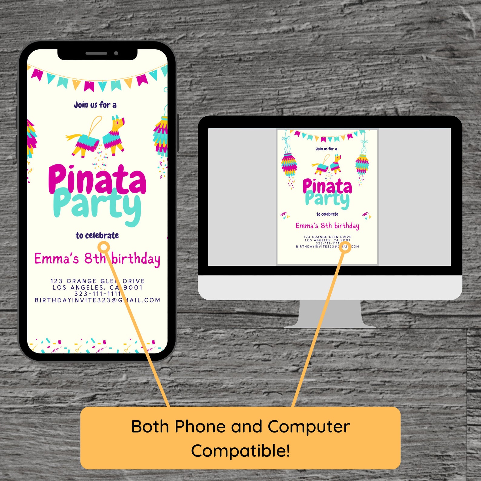 Pinata for Emma Theme Birthday Party Invitation Template, Hit and ...