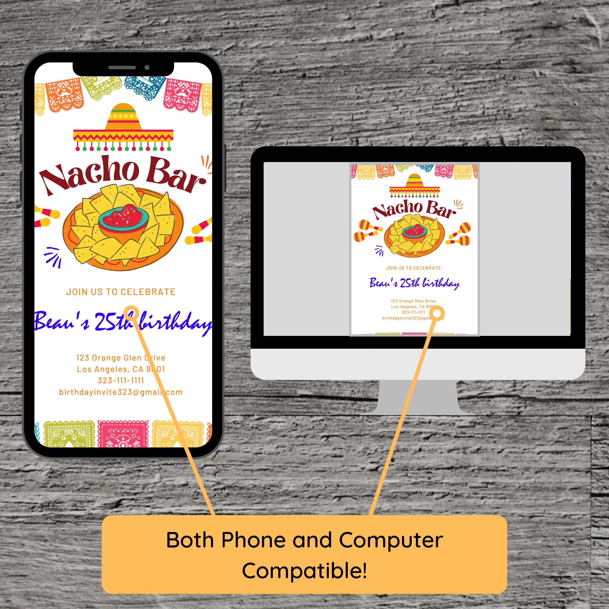 Nacho Bar Birthday Party Invitation, Chips Salsa Cheese Beans Onions ...