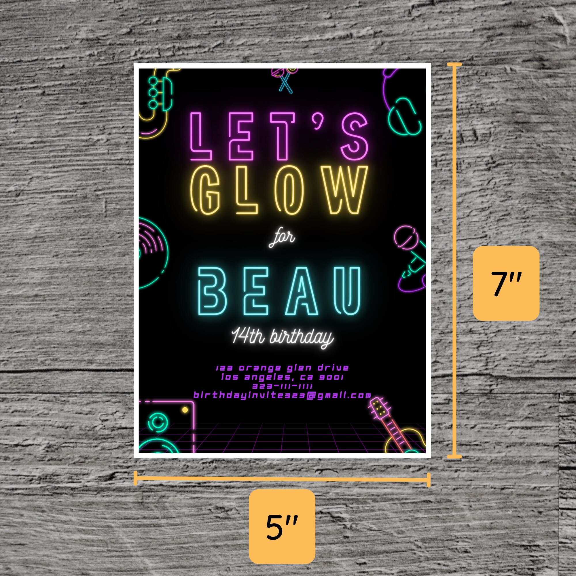Glow in the Dark Theme Birthday Party Invitation Template, Luminous ...