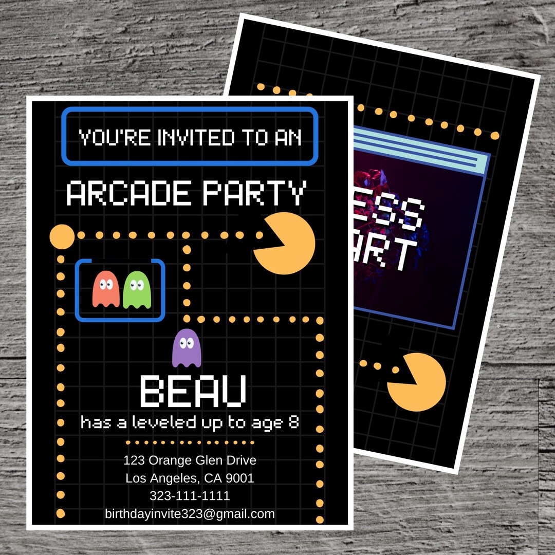 Arcade Theme Birthday Party Invitation, Video Games Teenager Amusement ...