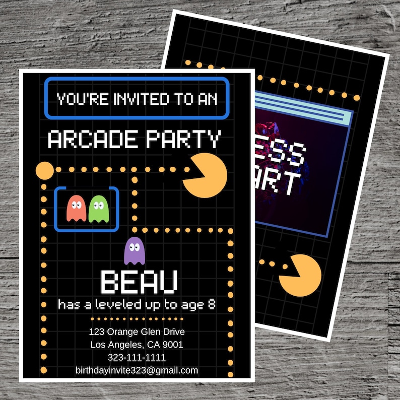 Arcade Theme Birthday Party Invitation, Video Games Teenager Amusement ...
