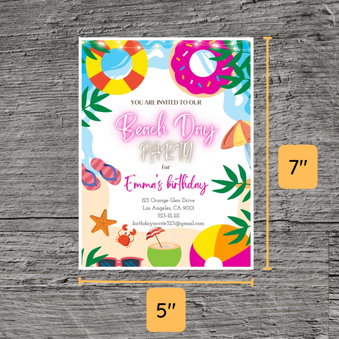 Beach Day Theme Birthday Party Invitation, Summer Waves Ocean Tanning ...