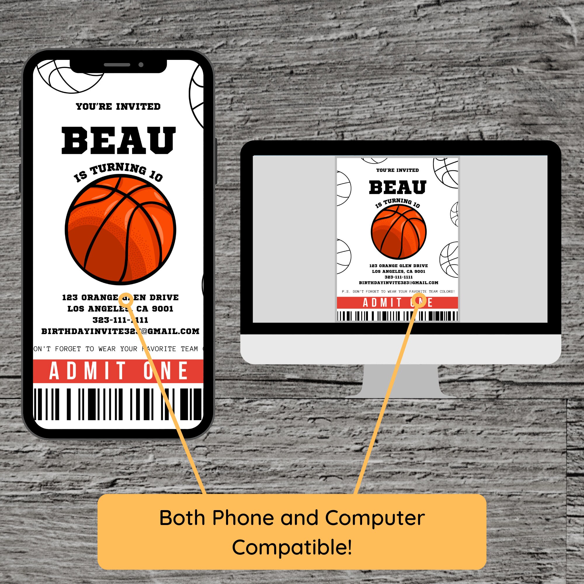 Basketball Game Attending Theme Birthday Party Invitation Template ...