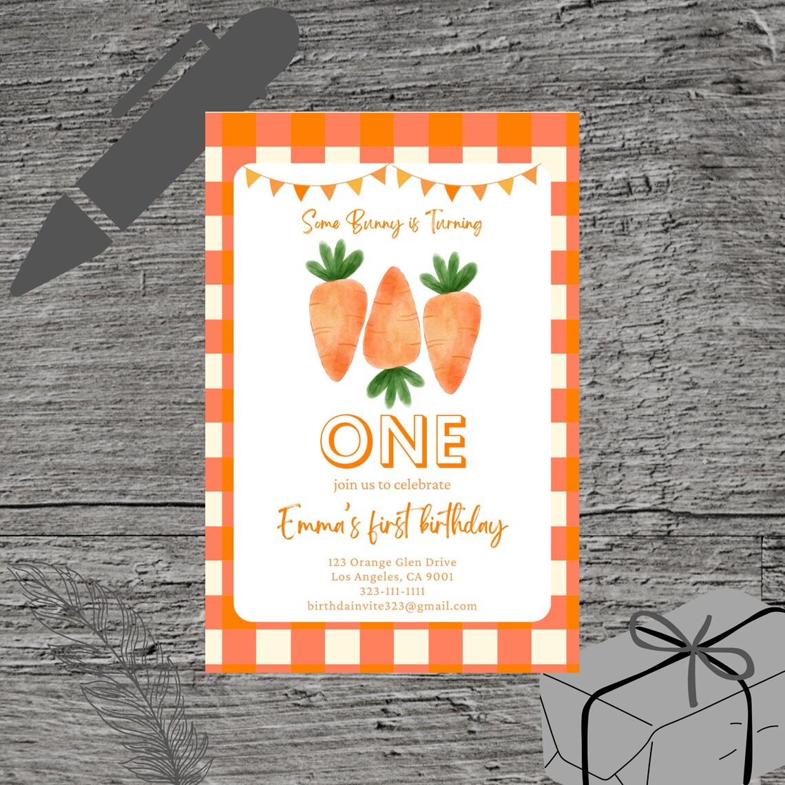 Carrot Theme Birthday Party Invitation Template, Root Herb Celery Stick ...