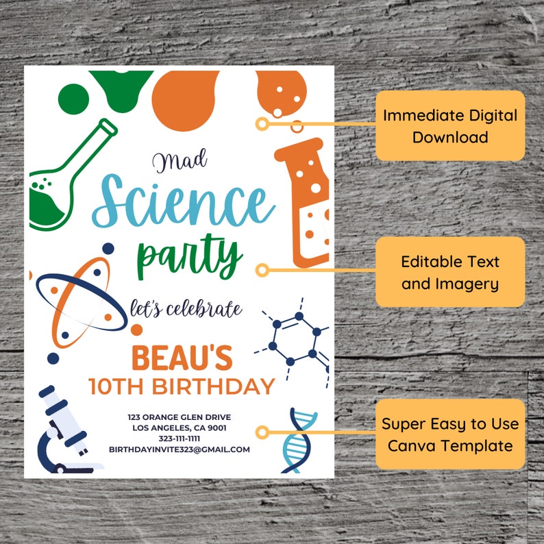 Mad Scientist Theme Birthday Party Invitation Template, Science ...