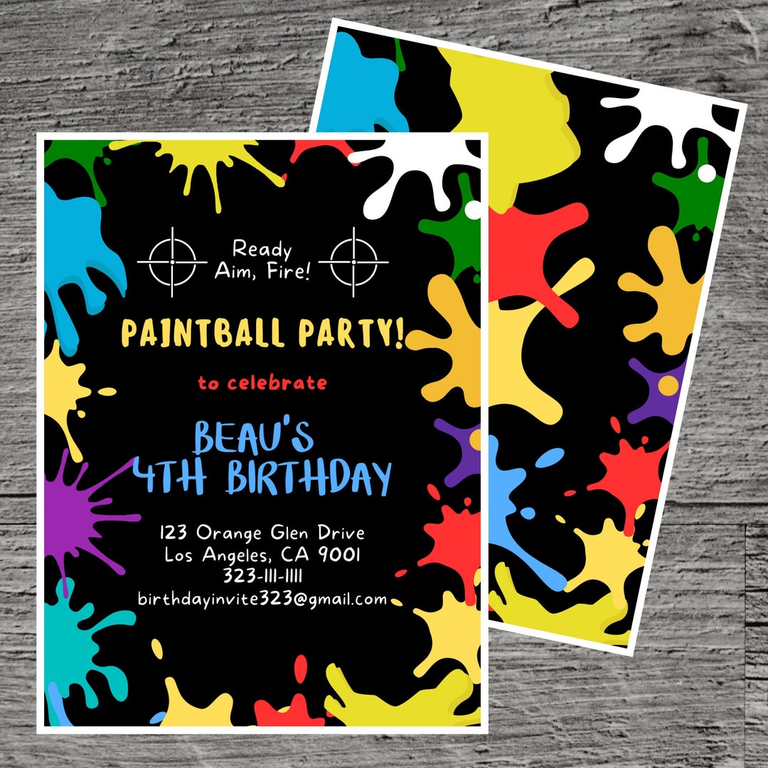 Paintball Theme Birthday Party Invitation Template, Airsoft Speedball ...