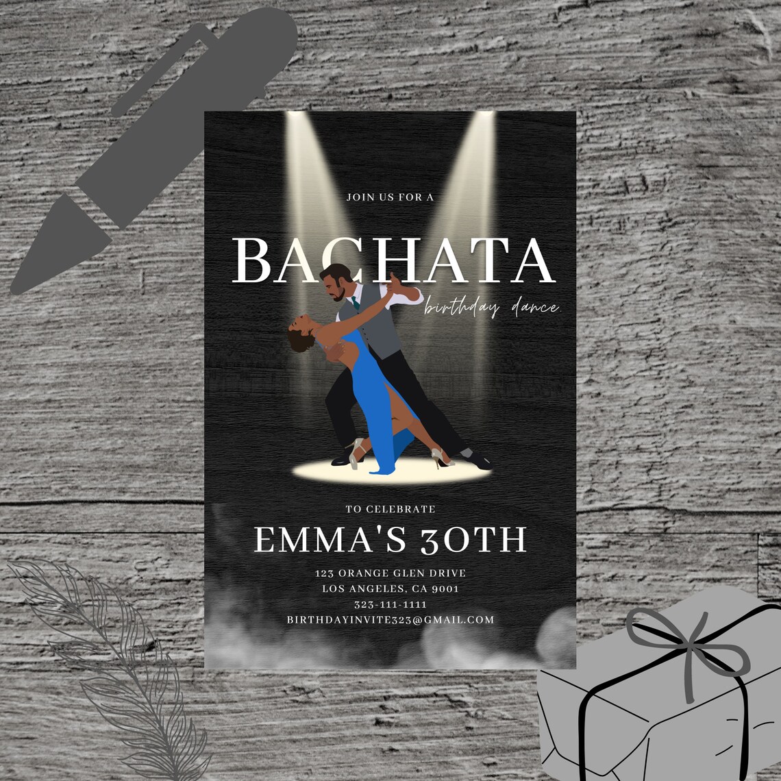 Bachata Dance Theme Birthday Party Invitation, Dancing Floor Club ...