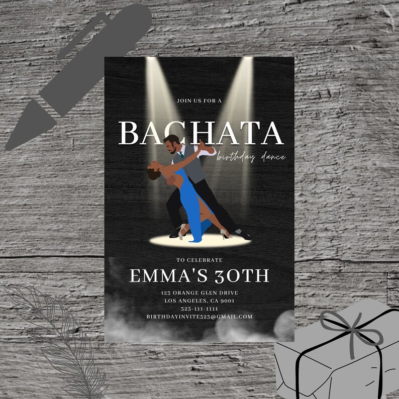 Bachata Dance Theme Birthday Party Invitation, Dancing Floor Club ...